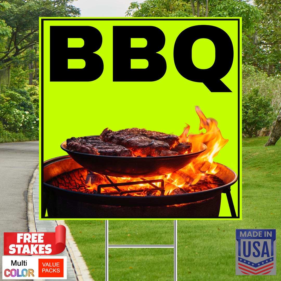 BBQ - Yard Signs - 4 Pack 12x12" – Ready to Use – W/ Stakes ...