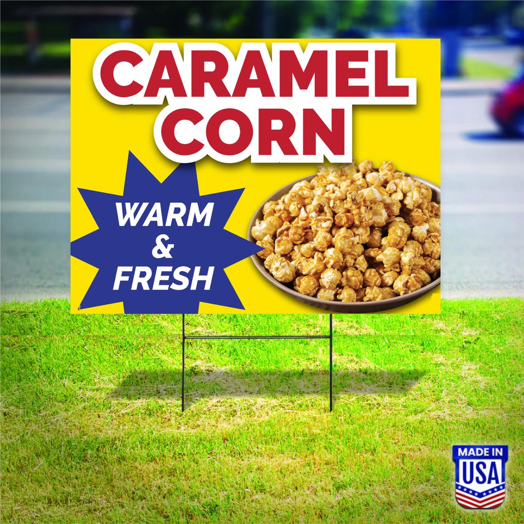 CARAMEL CORN High Visibility 2pk Double-sided Yard Sign - Different ...