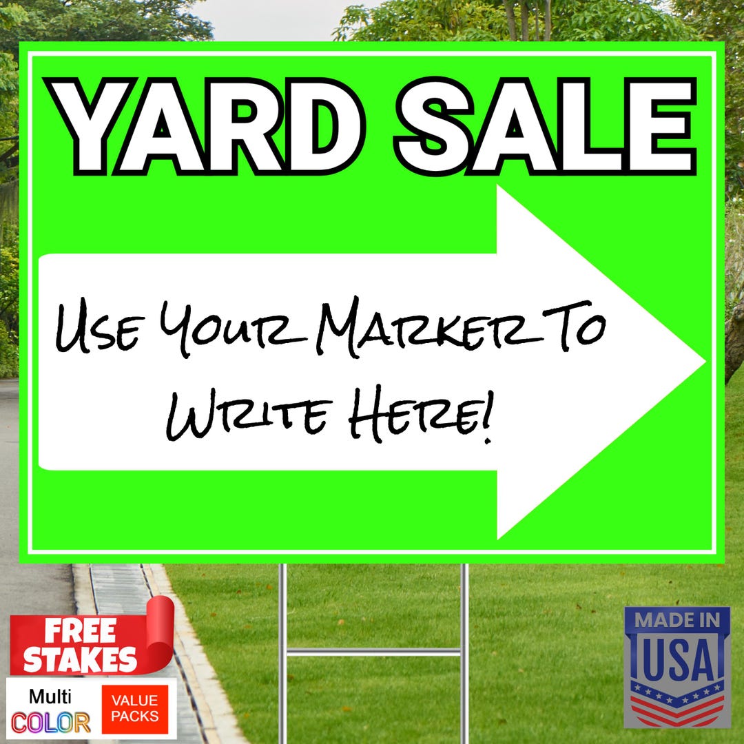 YARD SALE - Neon Green W/ Arrow - 2 Pack 16x12" Yard Sign Set - Free ...