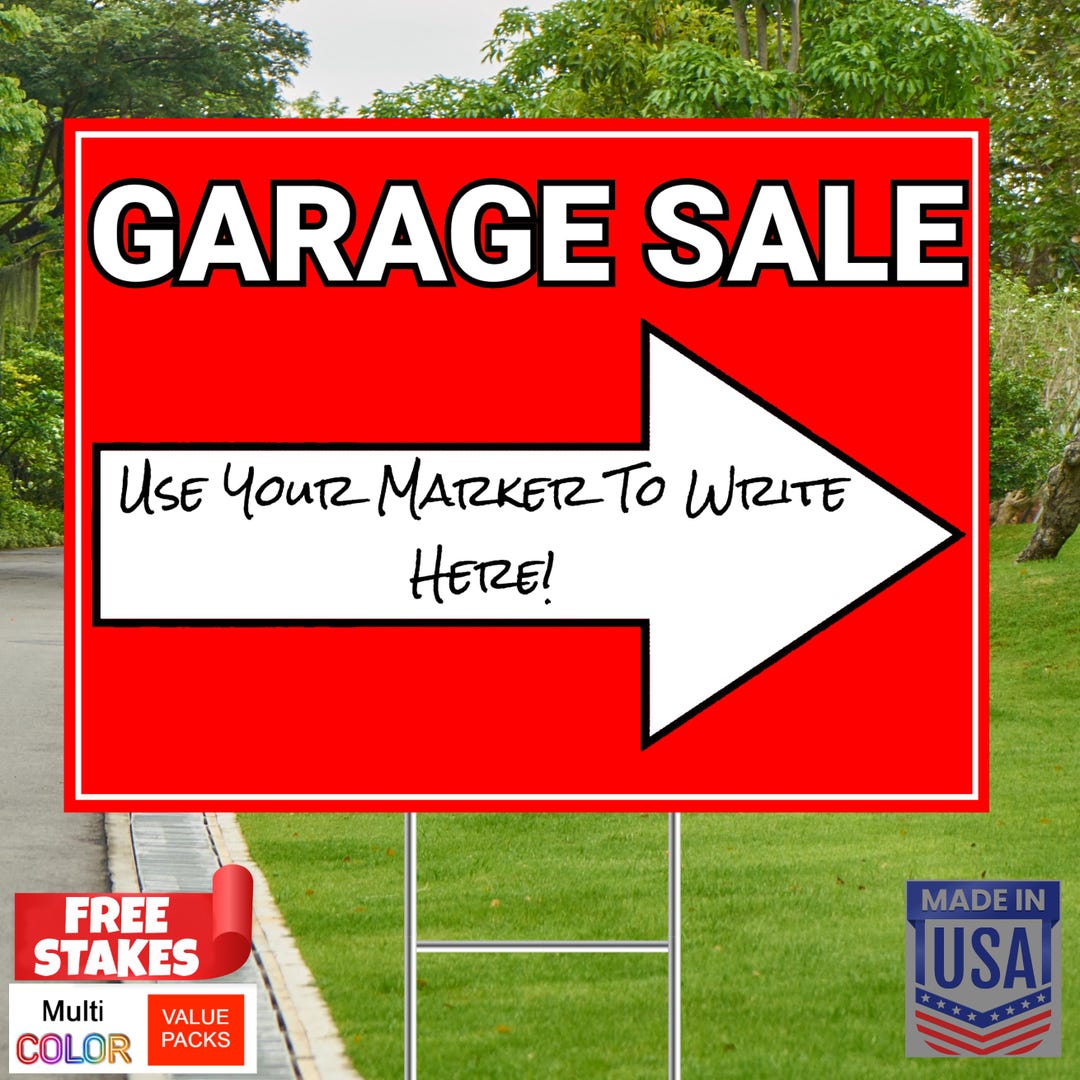 GARAGE SALE - Bright Red W/ Arrow - 2 Pack 16x12" Yard Sign Set - Free ...