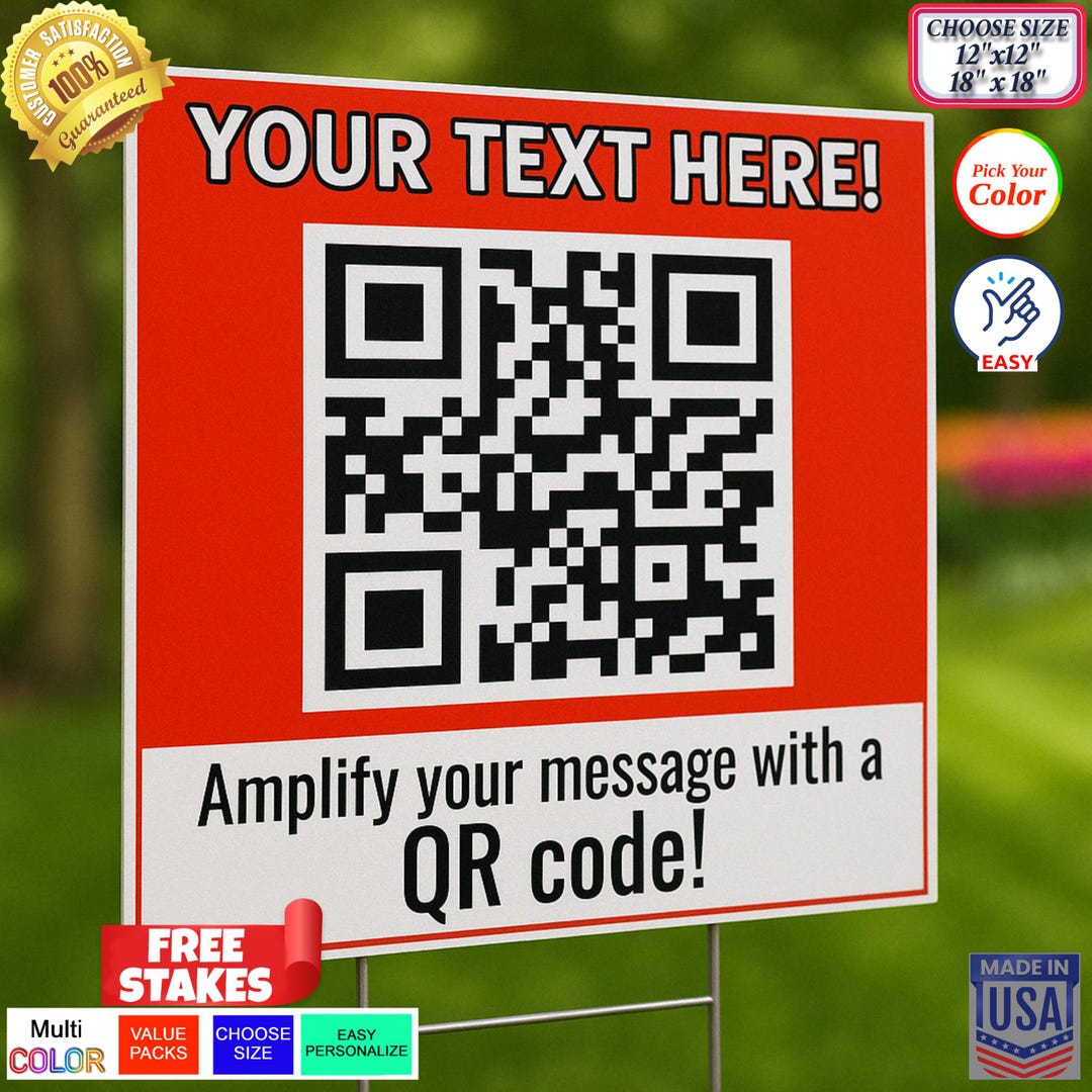 Custom QR CODE Outdoor Yard Sign W/ Stake– Personalized With Website ...