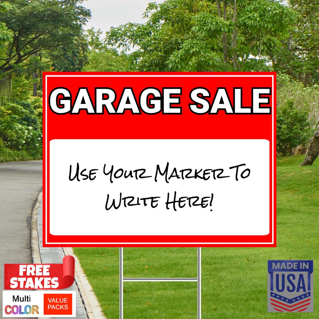 GARAGE SALE - Bright Red - 2 Pack 16x12" Yard Sign Set - Free Stakes ...