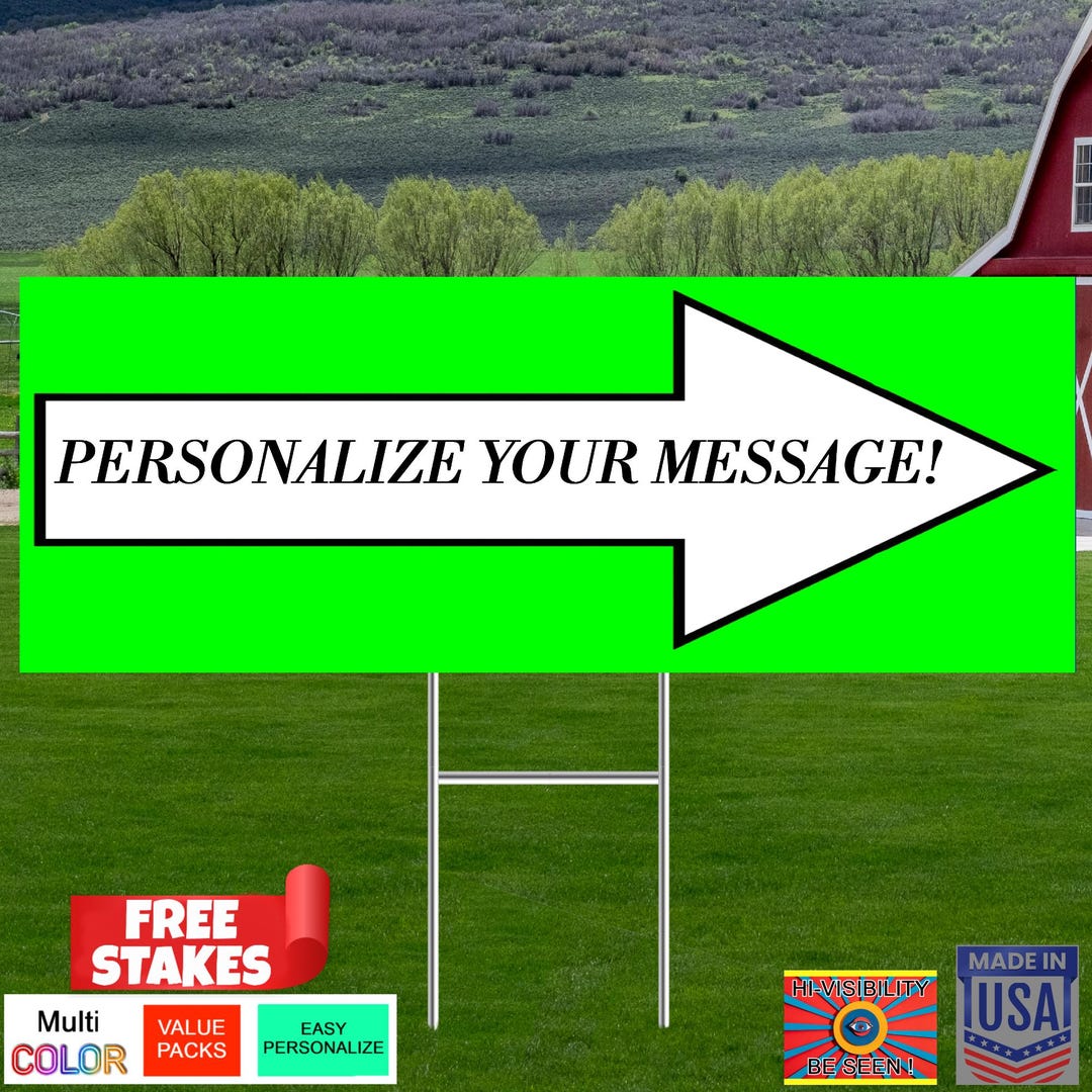 Pure Green Directional Arrow - 10 Pack 16x6" CUSTOMIZE TEXT - Yard Sign ...