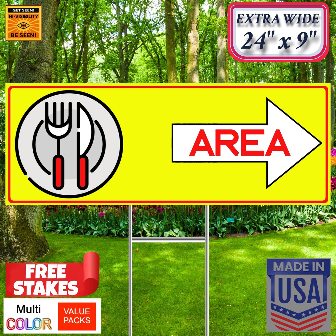 DINING EATING Area Arrow Yard Signs 4-pack W/ Free Stakes – Super Wide ...