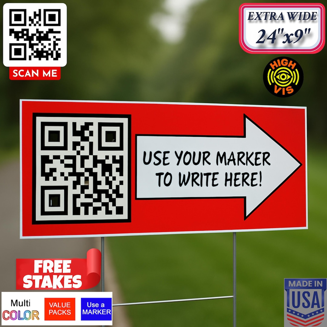 PERSONALIZED QR Code Yard Sign W/ Arrow | Custom Text | High-vis Red ...