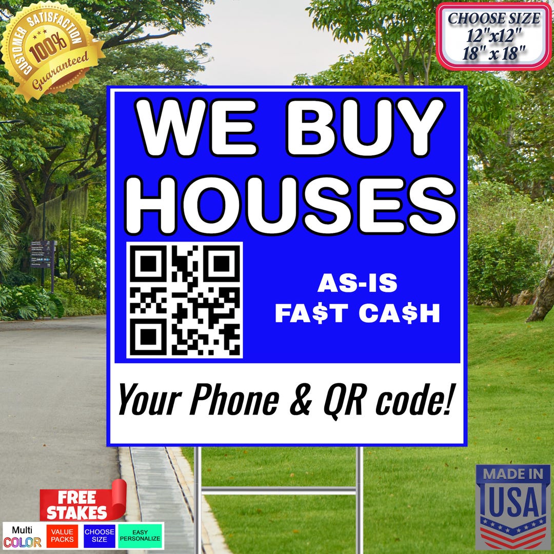 20 Pk Custom We Buy Houses Yard Sign With QR CODE & Phone – Real Estate ...