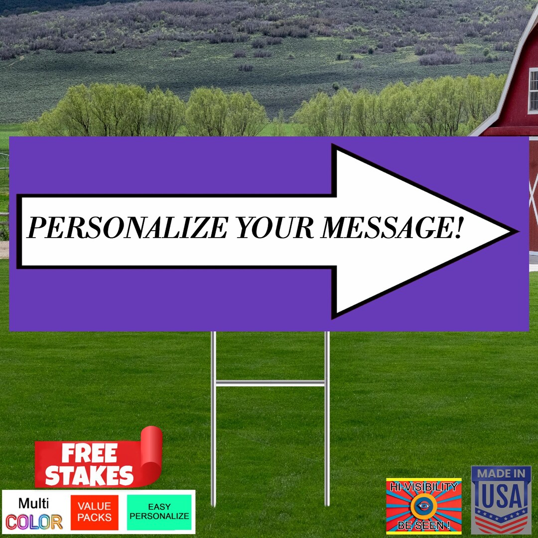 Deep Purple Directional Arrow - 10 Pack 16x6" CUSTOMIZE TEXT - Yard ...