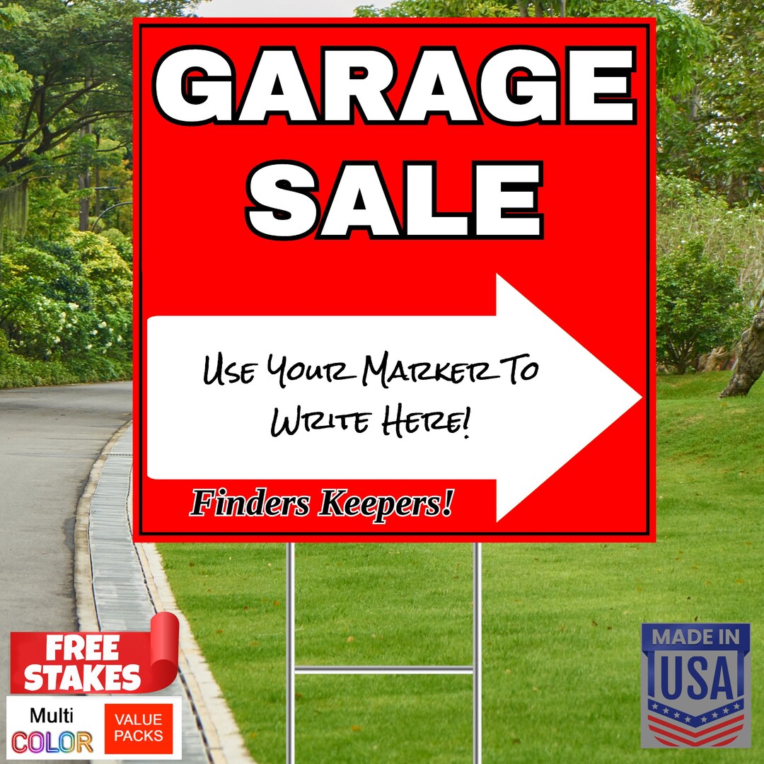 GARAGE SALE Red - Yard Signs - 4 Pack 12x12" – Ready to Use – W/ Stakes ...