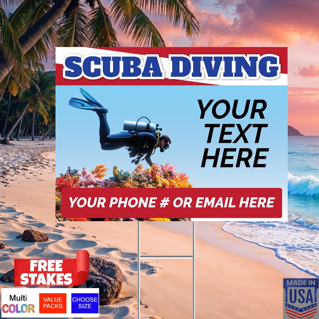 SCUBA DIVING High Visibility Customizable Personalize 20pk Double-sided ...