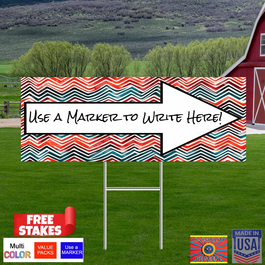 Color CHEVRON Directional Arrow - 10 Pack 16x6" WRITEABLE Reusable Yard ...