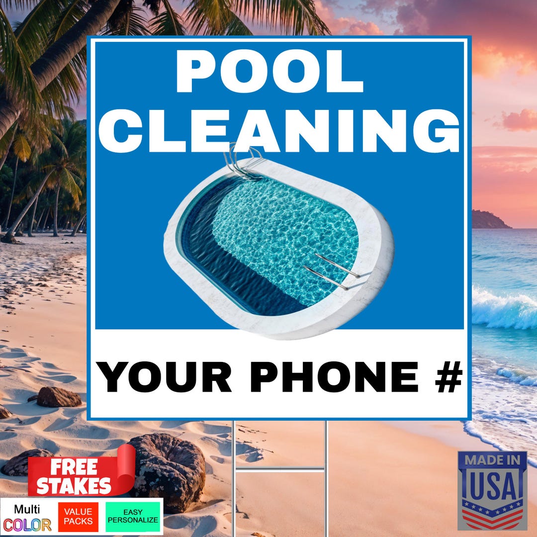 Pool Cleaning - Yard Signs - 10 Pack Custom Personalize PHONE or EMAIL ...