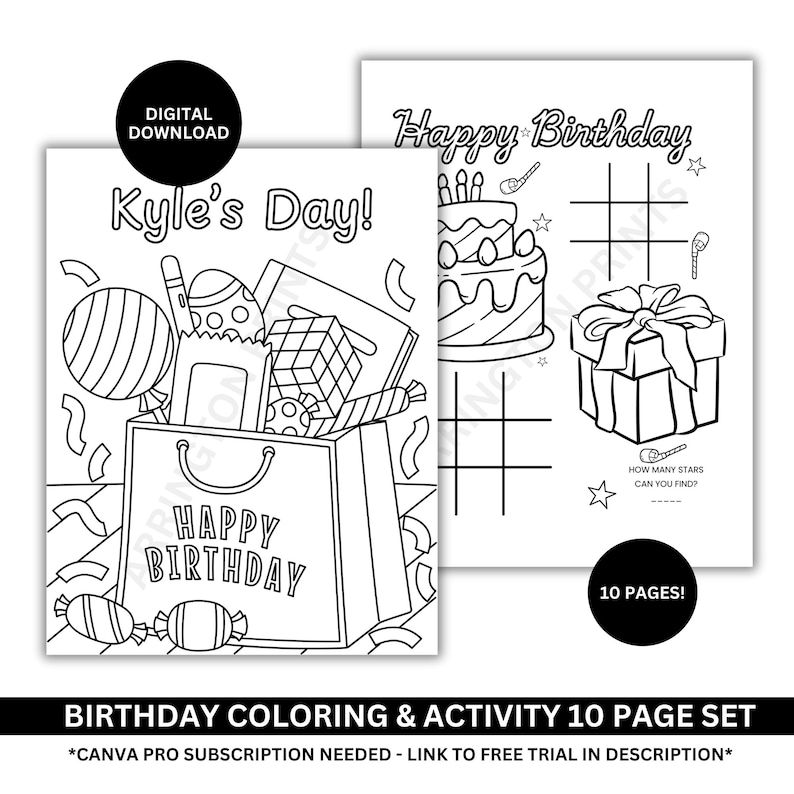 10 Birthday Coloring Pages 10 Page Set Student Birthday Kid's Birthday ...