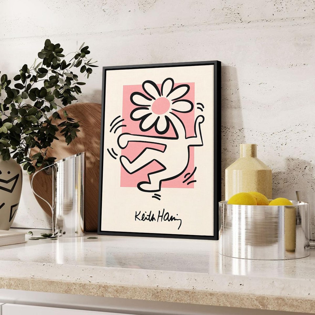 Keith Haring Flower Poster, Keith Haring Pop Art, Pink Keith Haring ...