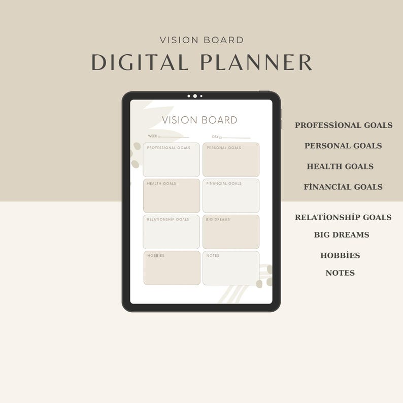 Digital Vision Board Professional Personal Plan Your Goals Beige Brown ...