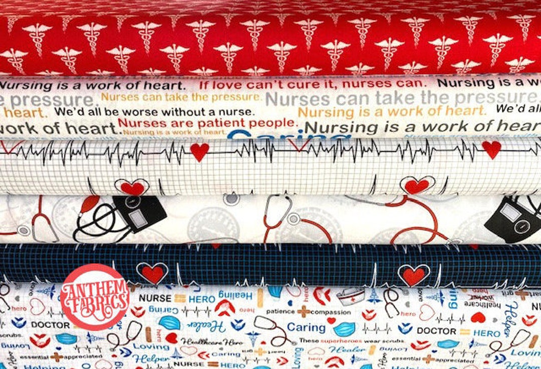 Calling All Nurses - Cotton Fabric Bundle Healthcare Heroes - 5 Pieces ...