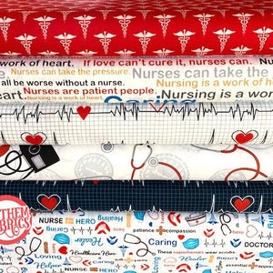 Calling All Nurses - Cotton Fabric Bundle Healthcare Heroes - 5 Pieces ...
