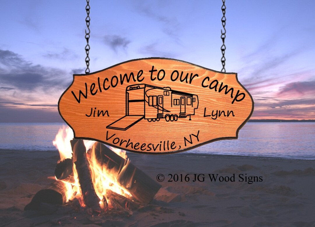 Custom Carved Camp Wooden Name Sign W RV Holder Etsy Wood Sign ...