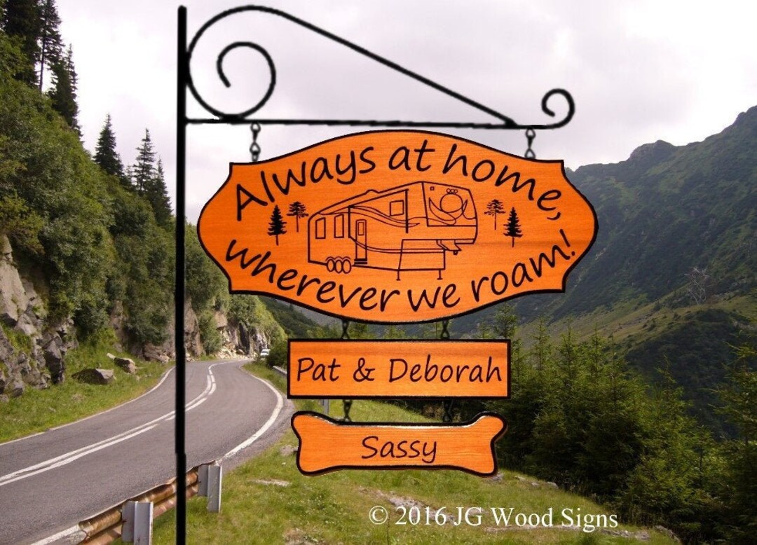 5th Wheel Custom Carved Cedar RV Family Camping Signs W Pine Trees 2 ...