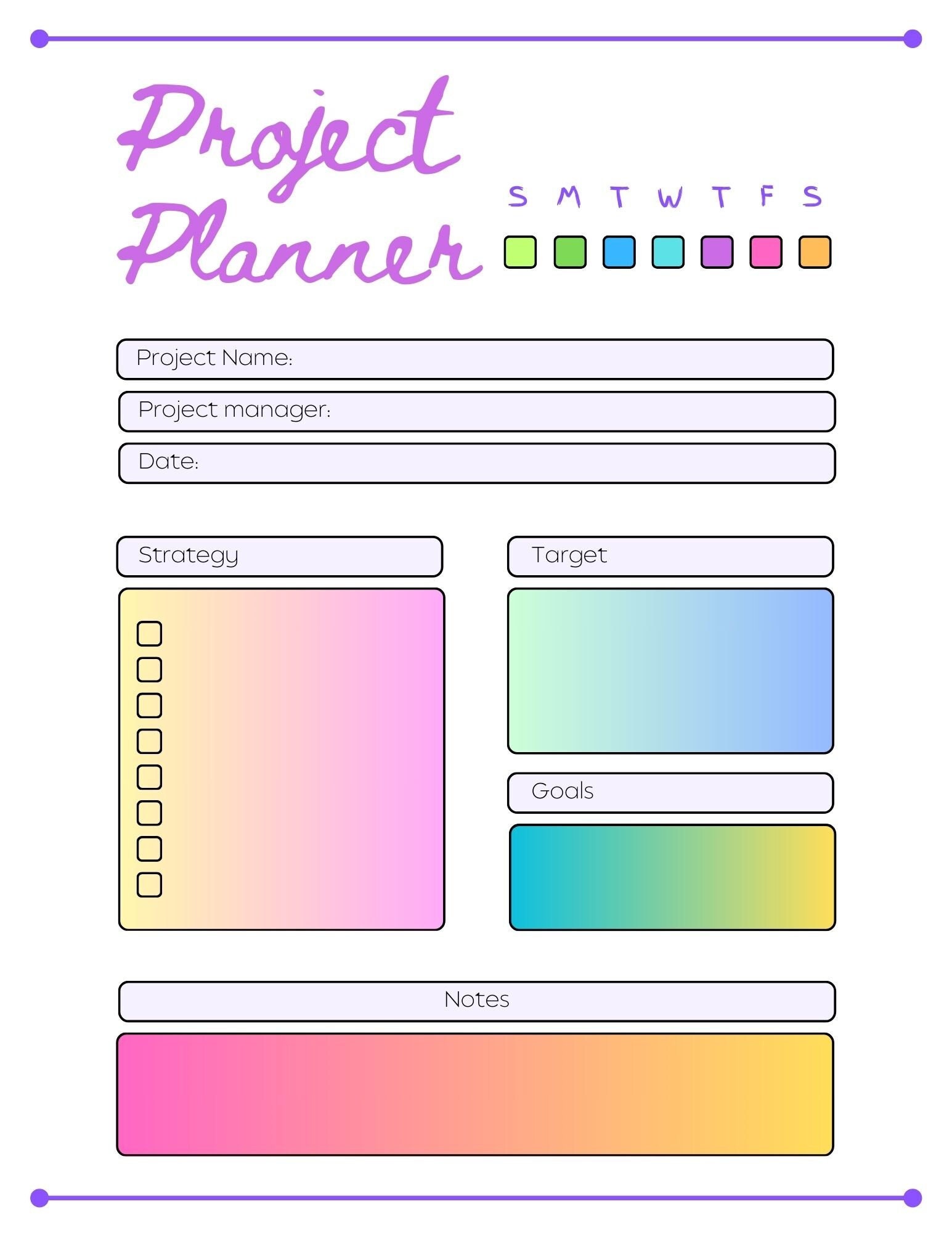 Colorful Project Planner Template - Etsy