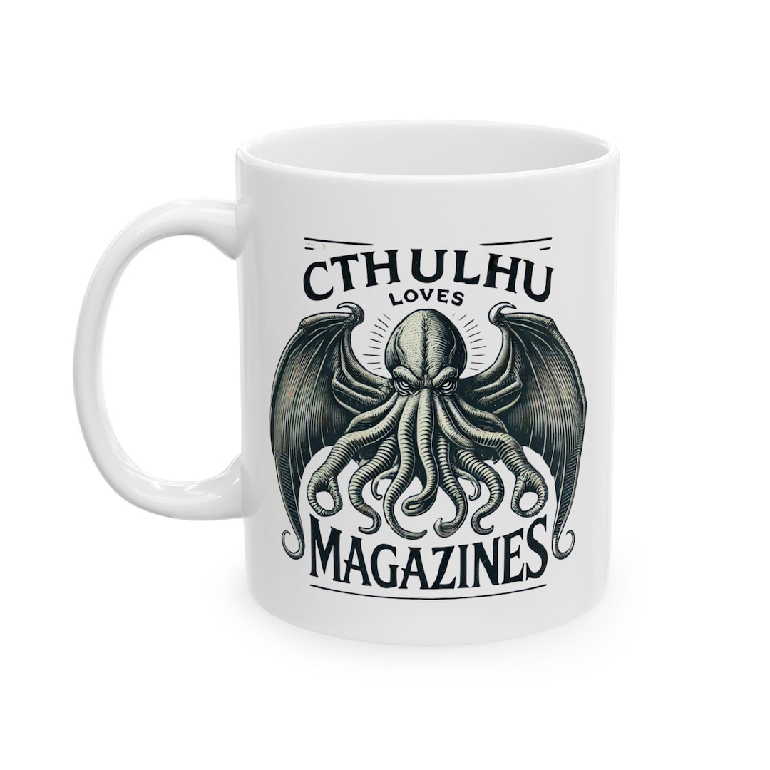 Cthulhu Loves Magazines Mug Funny Lovecraft Coffee Cup Horror Fan Gift ...