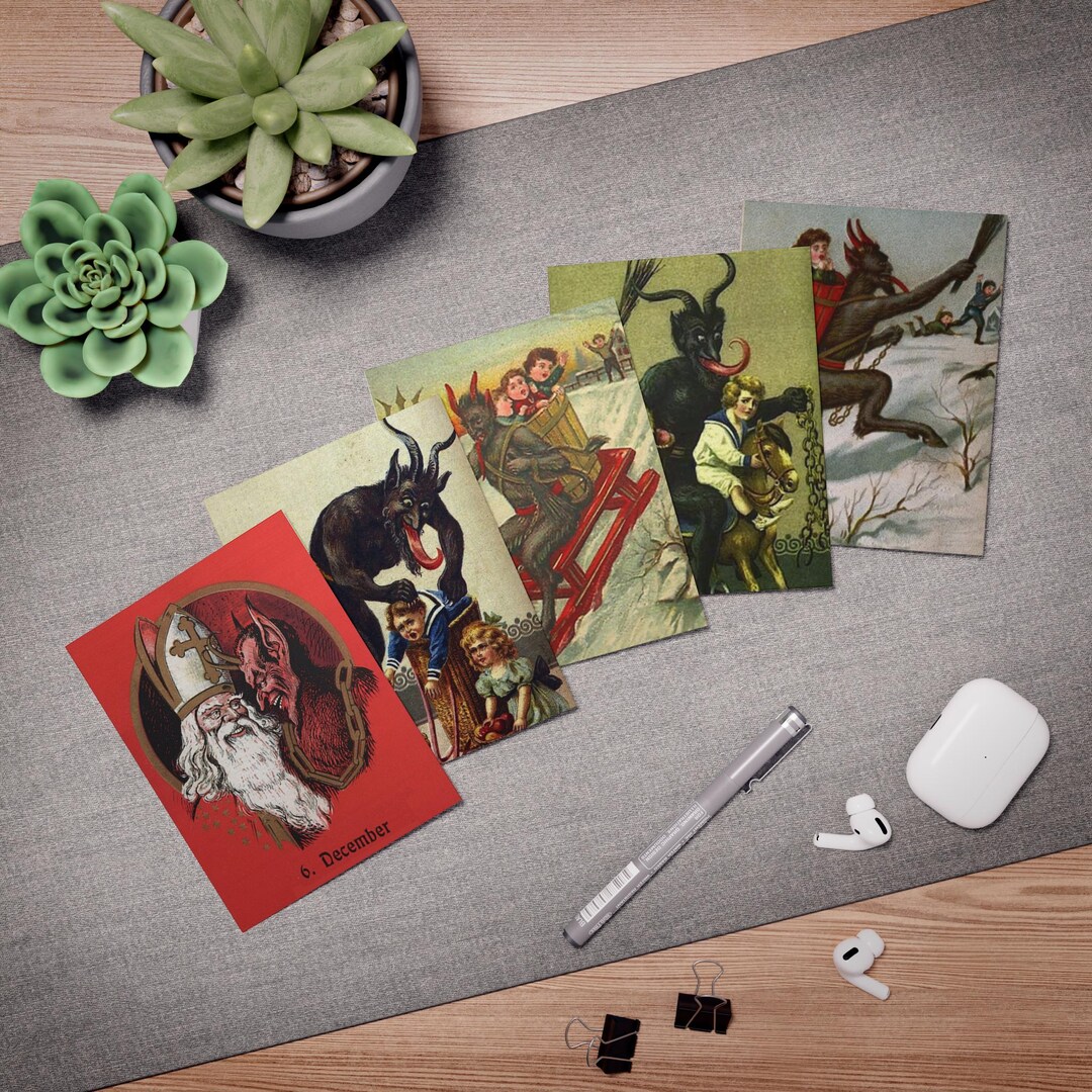 Krampus Holiday Card 5-pack - Vintage-inspired Christmas Cards, Dark ...