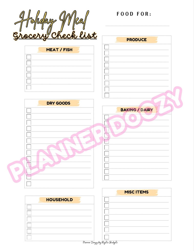 Holiday Meal Check List, Grocery Lists, Planning - Etsy