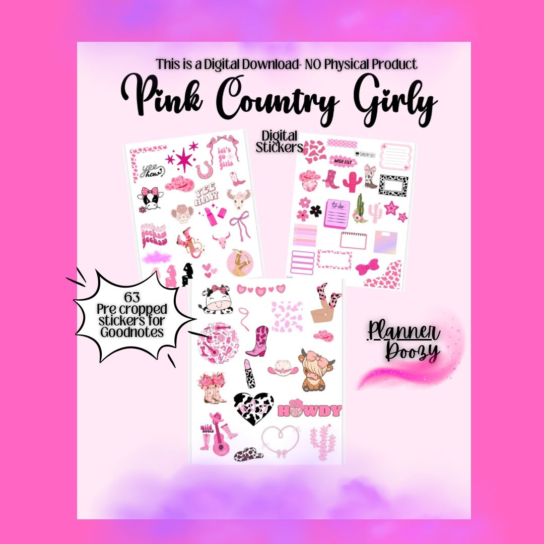 Pink Country Girly Digital Stickers for Goodnotes - Etsy