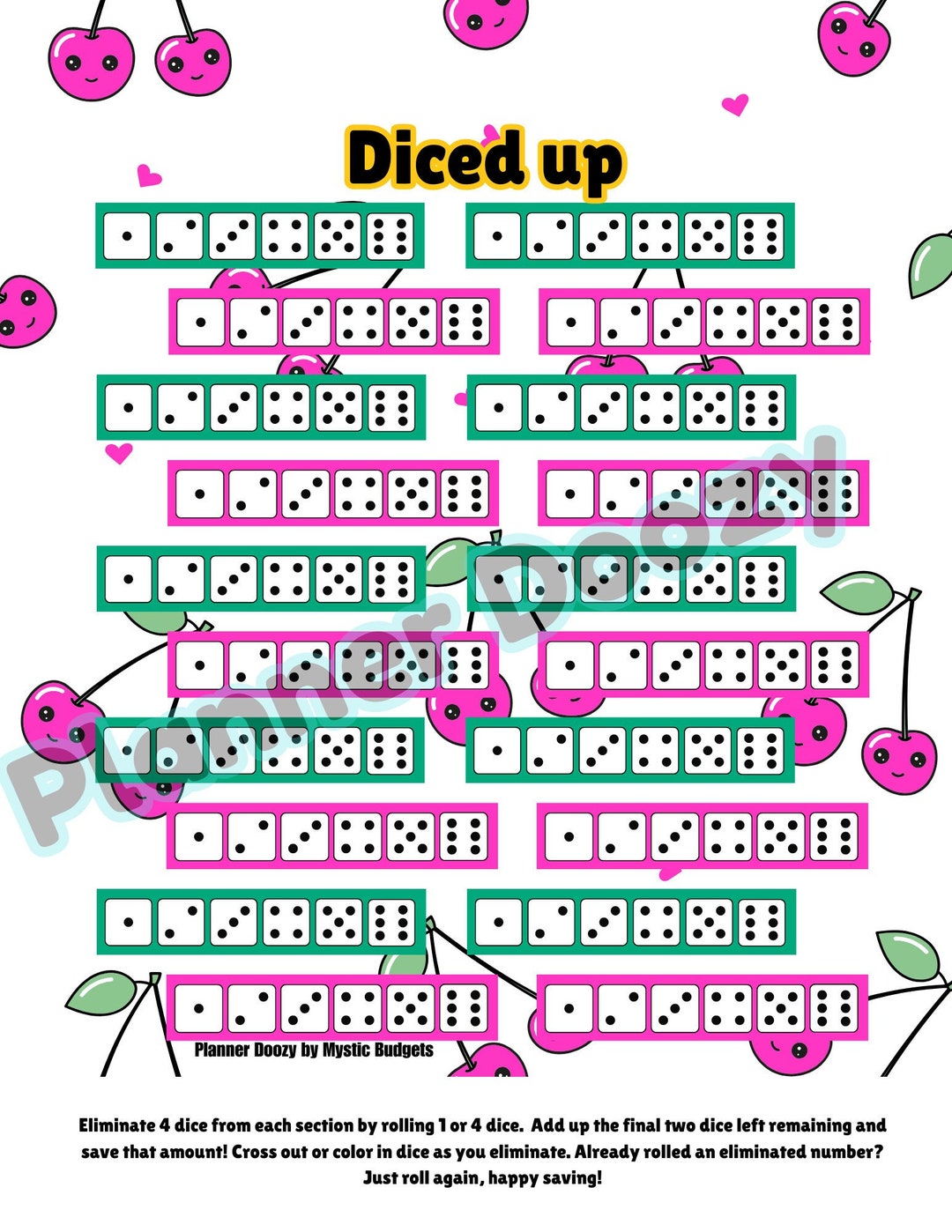 Diced Up, Savings Challenge, Dice Game, Cash Stuffing, Printable ...