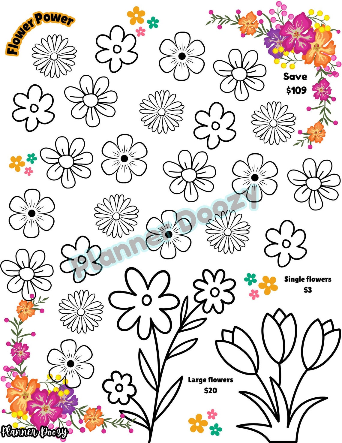Flower Power, Printable, Savings Challenge, Cash Stuffing, Digital ...