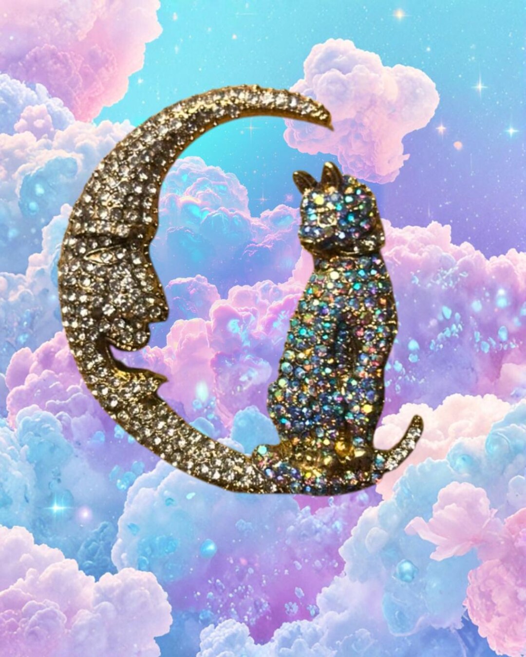 Celestial Cat Moon Ring | Y2K Cosmic Statement Ring | Adjustable ...