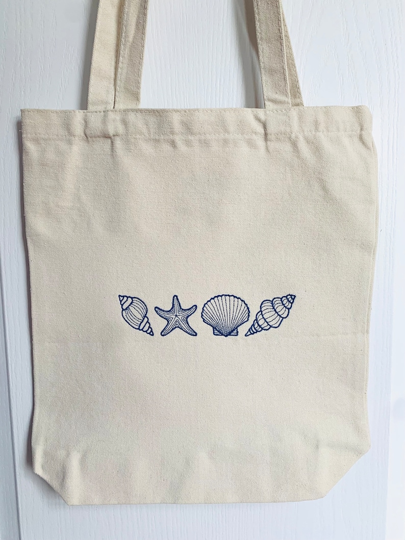 Sea Shell Embroidered Tote Bag - Etsy