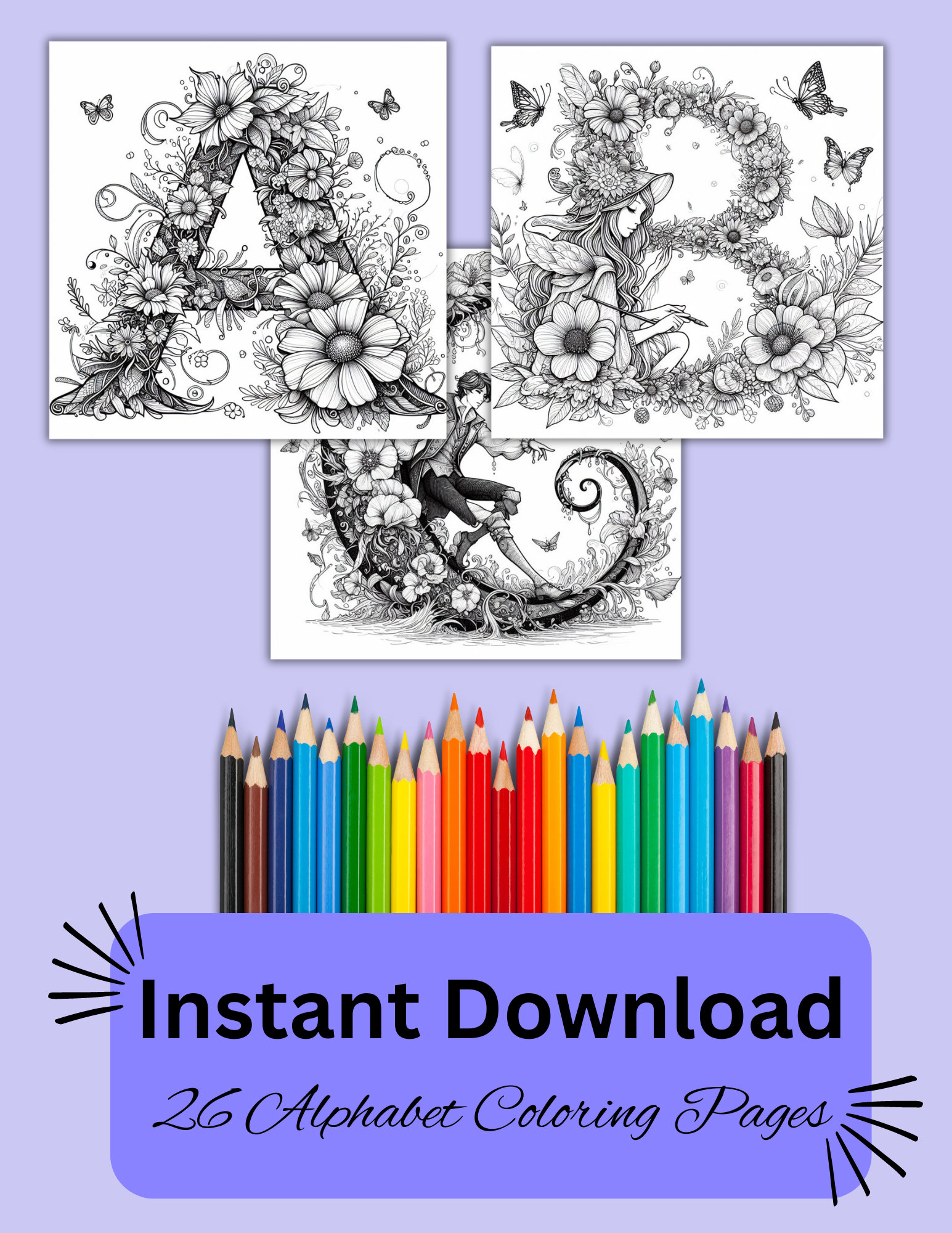 Alphabet Floral Coloring Pages Relaxing Coloring Sheets Printable Pages ...