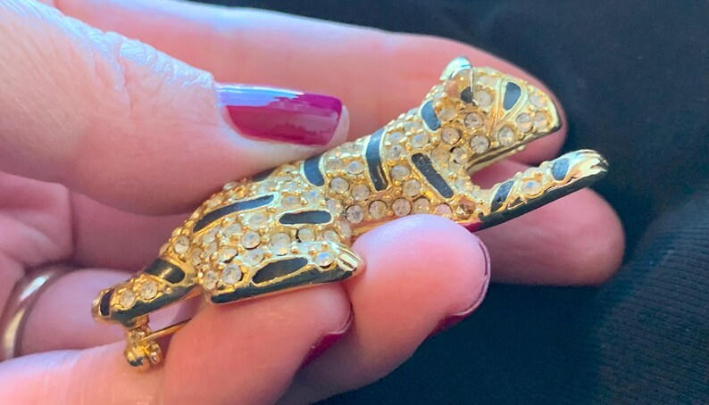 Vintage, Glamour, Brooch, Crouching Tiger, Gold Tone, Enamel ...