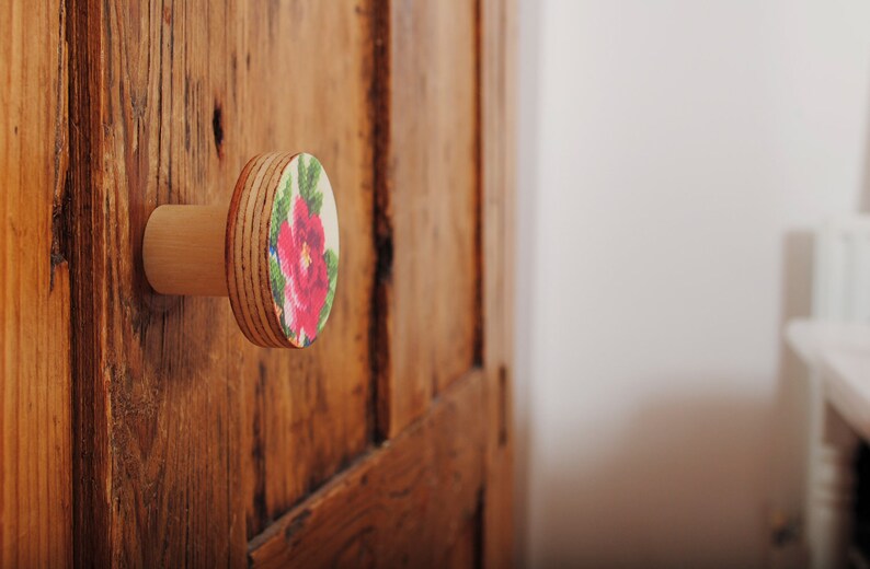 Red Flower Furniture Knob - Etsy