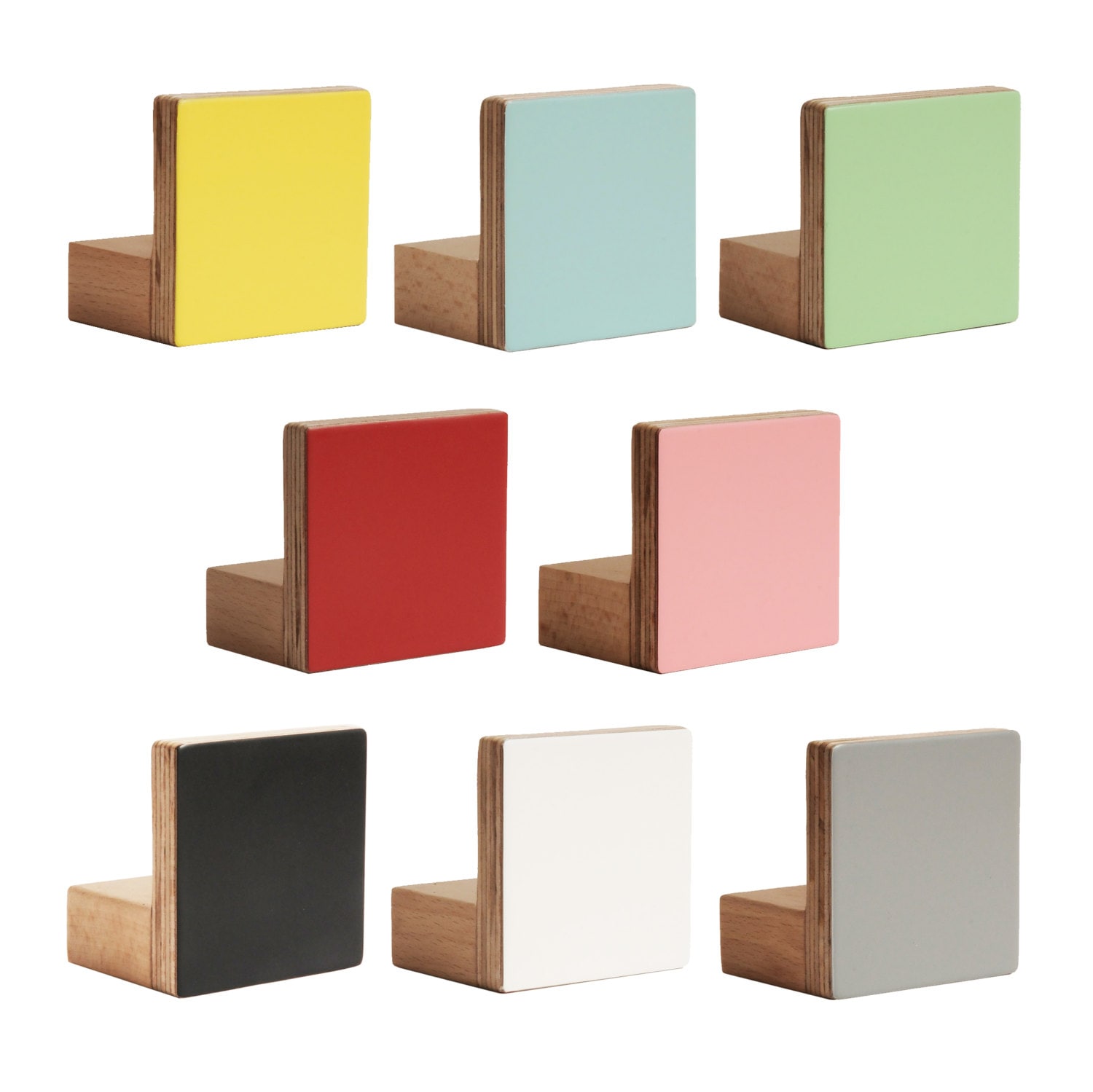 Wooden Wall Hooks, Square Design, Plain Colours - Etsy