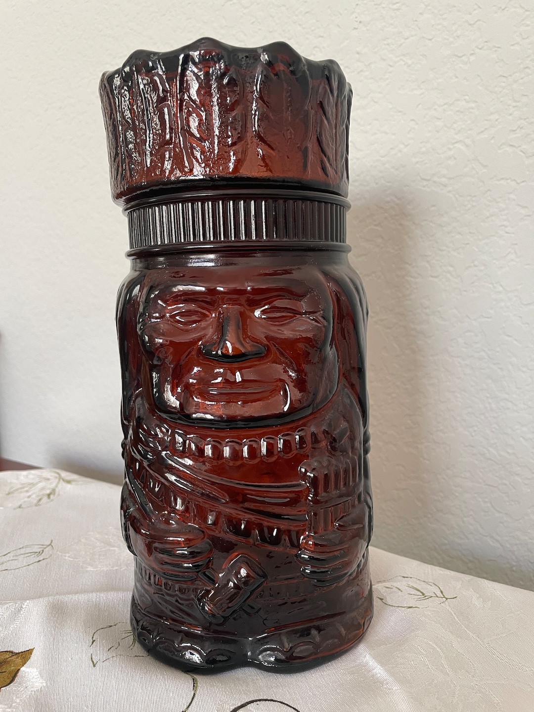 Vintage Traditional Cigar Indian Chief Amber Glass Tobacco Humidor Jar ...