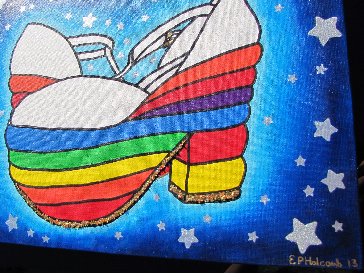 Rainbow Platform Shoe With Stars Original Painting - Etsy