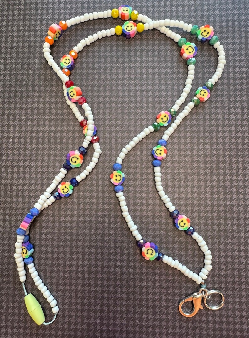 Glass Bead Smiley Face Lanyard Teacher, Nurse, Etc. - Etsy