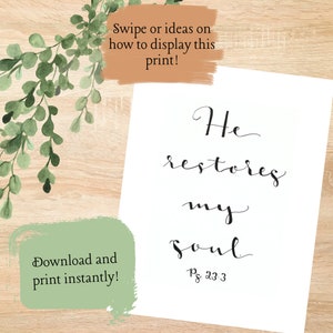 Psalm 23:3 - Hand-written Bible Verse Print, Encouraging Christian Gift ...