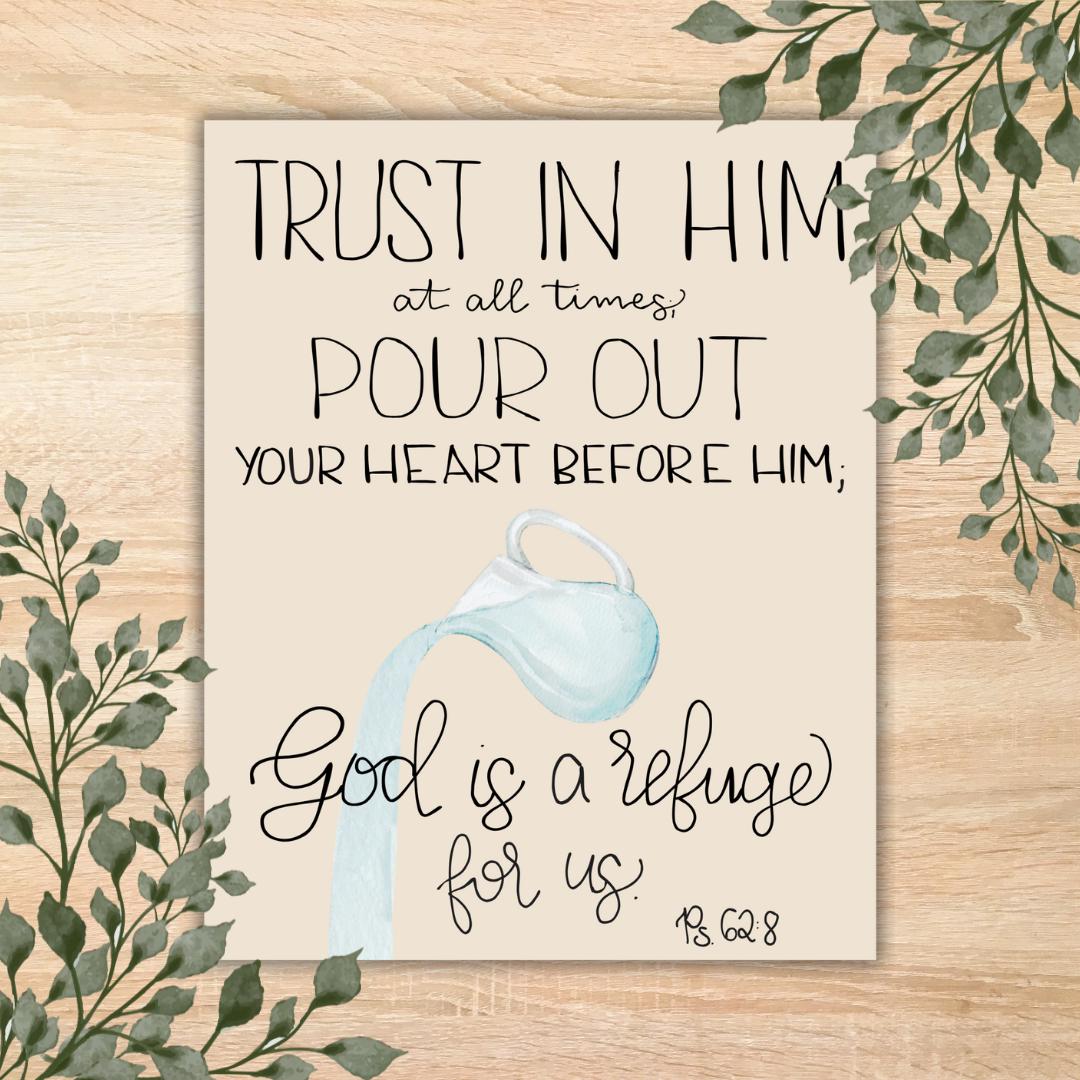 Psalm 62:8 (physical Print) - Hand-written Bible Verse, Encouraging ...