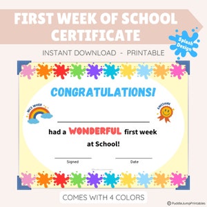 Printable First Week of School Certificate, Back to School Certificate ...