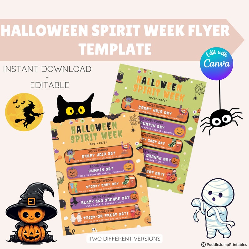 Editable Halloween Spirit Week Flyer: School Event Printable (canva ...