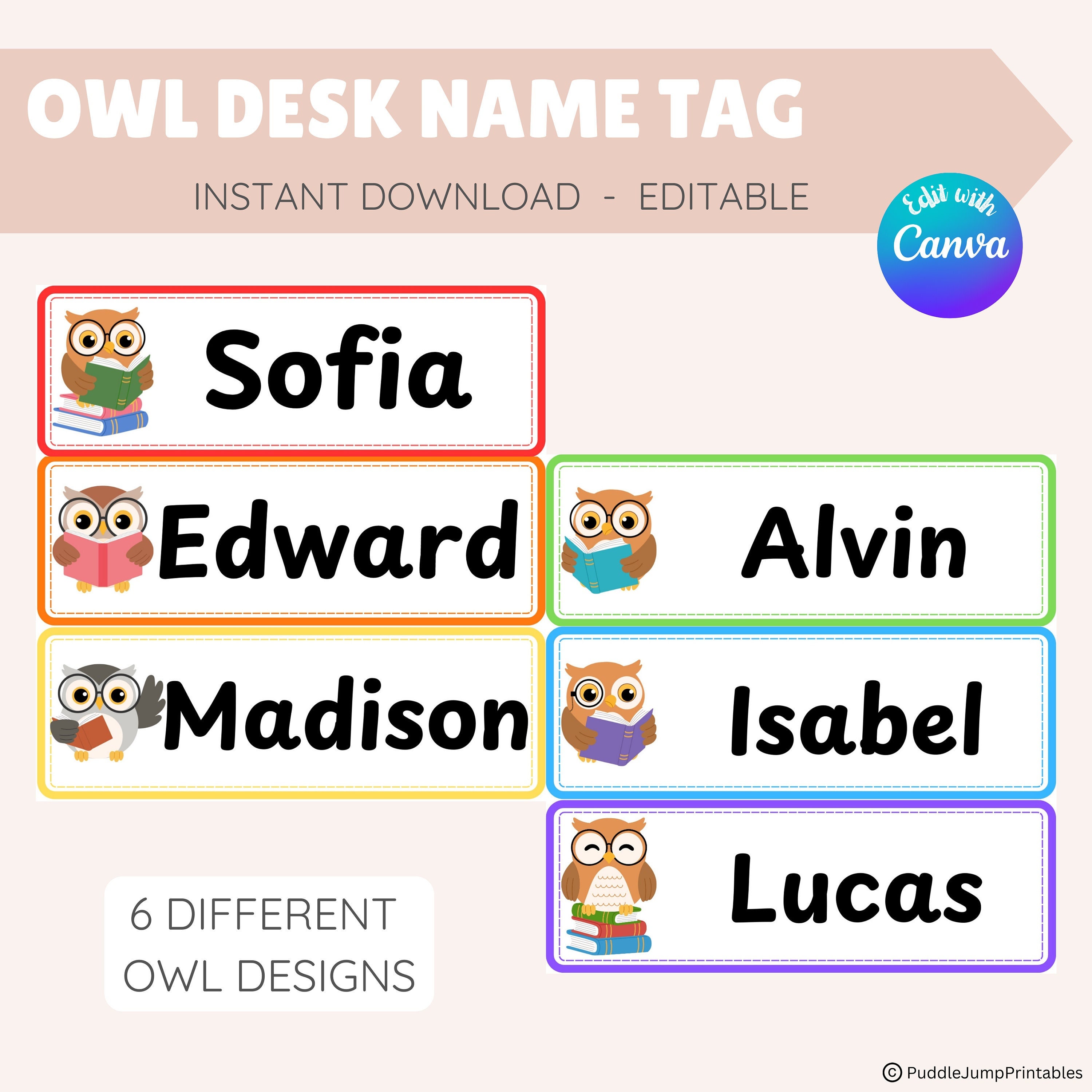 Editable Classroom Owl Name Tags, Student Desk Labels (instant Download ...