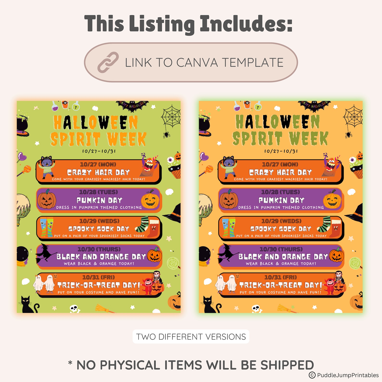 Editable Halloween Spirit Week Flyer: School Event Printable (canva ...