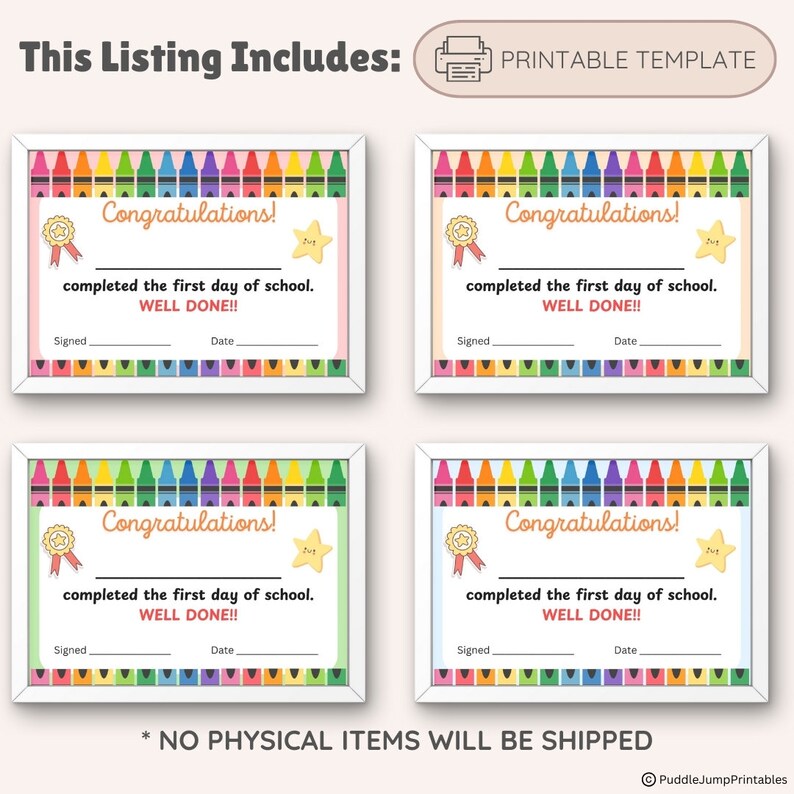 Printable First Day of School Certificate, Back to School Certificate ...