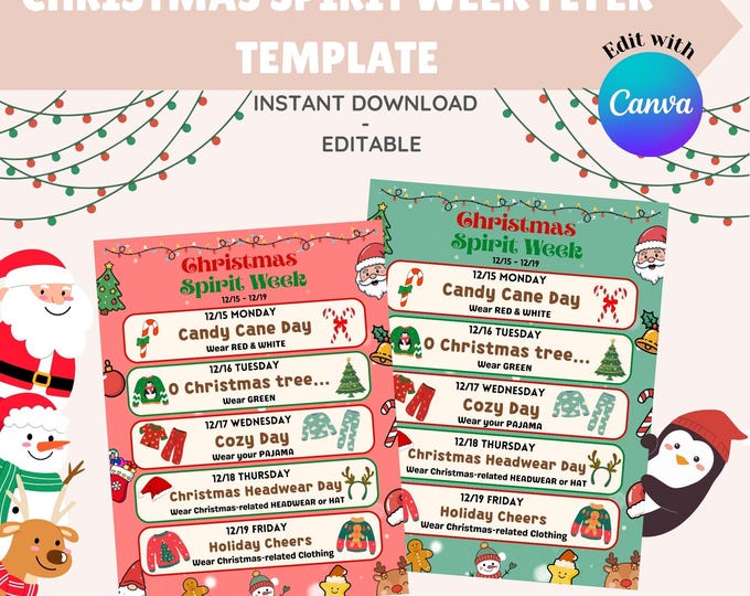 Editable Christmas Spirit Week Flyer for Kids | 5 Days of Christmas ...