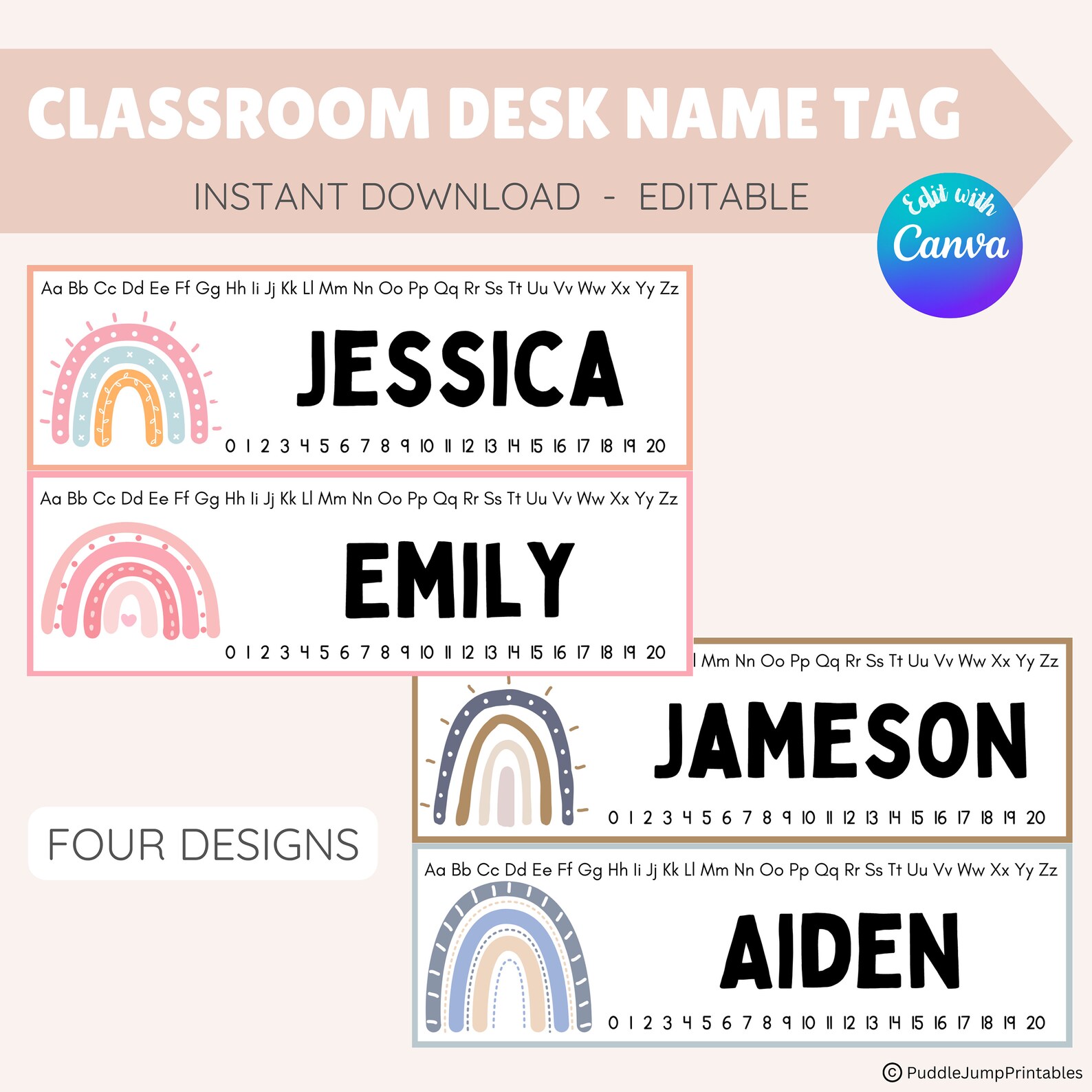 Editable Classroom Desk Name Tag, Desk Label, Name Plate, INSTANT ...
