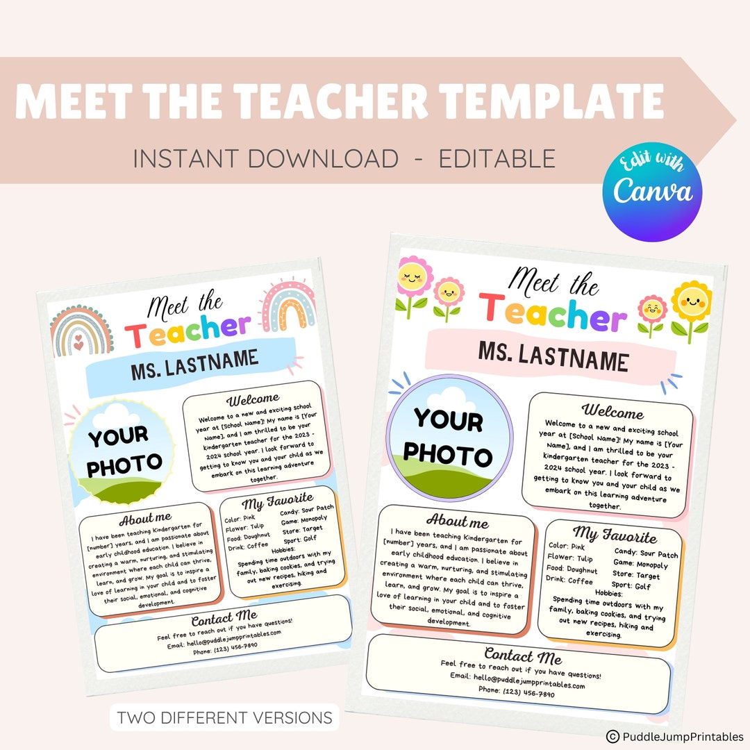 Editable Meet the Teacher Template, Back to School Printable (canva) - Etsy