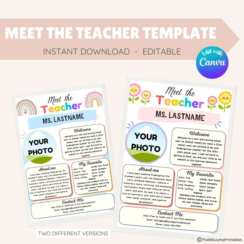 Editable Meet the Teacher Printable Template, Meet the Teacher Editable ...