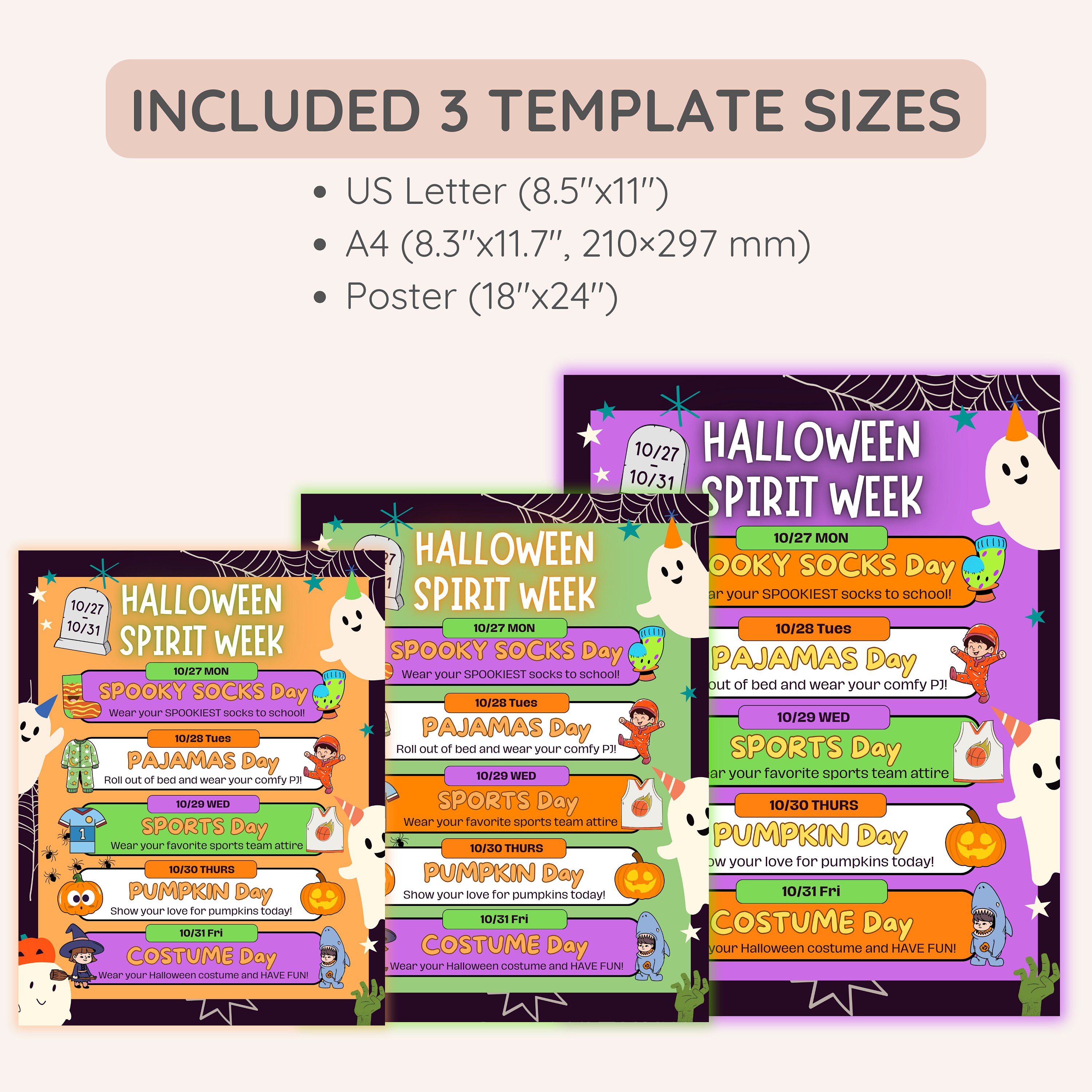 Editable Halloween Spirit Week Flyer Canva Template, Cute Ghost, School ...
